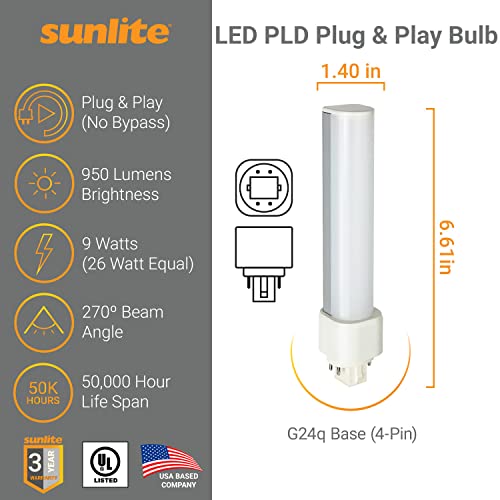 Sunlite 88271-SU LED Horizontal PLD Light Bulb 9 Watts (26W Equivalent), 1050 Lumens, G24q Base 4 Pin, Ballast Dependant, CFL Replacement, UL Listed, 1 Pack, 30K - Warm White