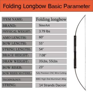 SinoArt 59" Folding Bow Black Alloy Archery Bow Right Hand for Hunting or Target (55Lbs)