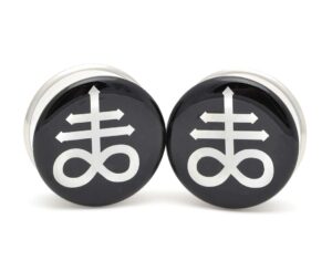 mystic metals body jewelry large gauge leviathan cross style 2 picture plugs - sold as a pair (1-1/2" (38mm))