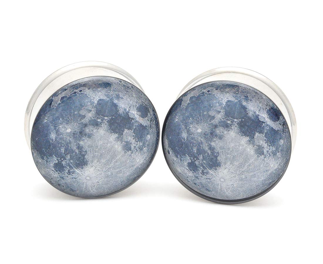 Mystic Metals Body Jewelry Large Gauge Full Moon Picture Plugs - Sold As a Pair (1-1/2" (38mm))