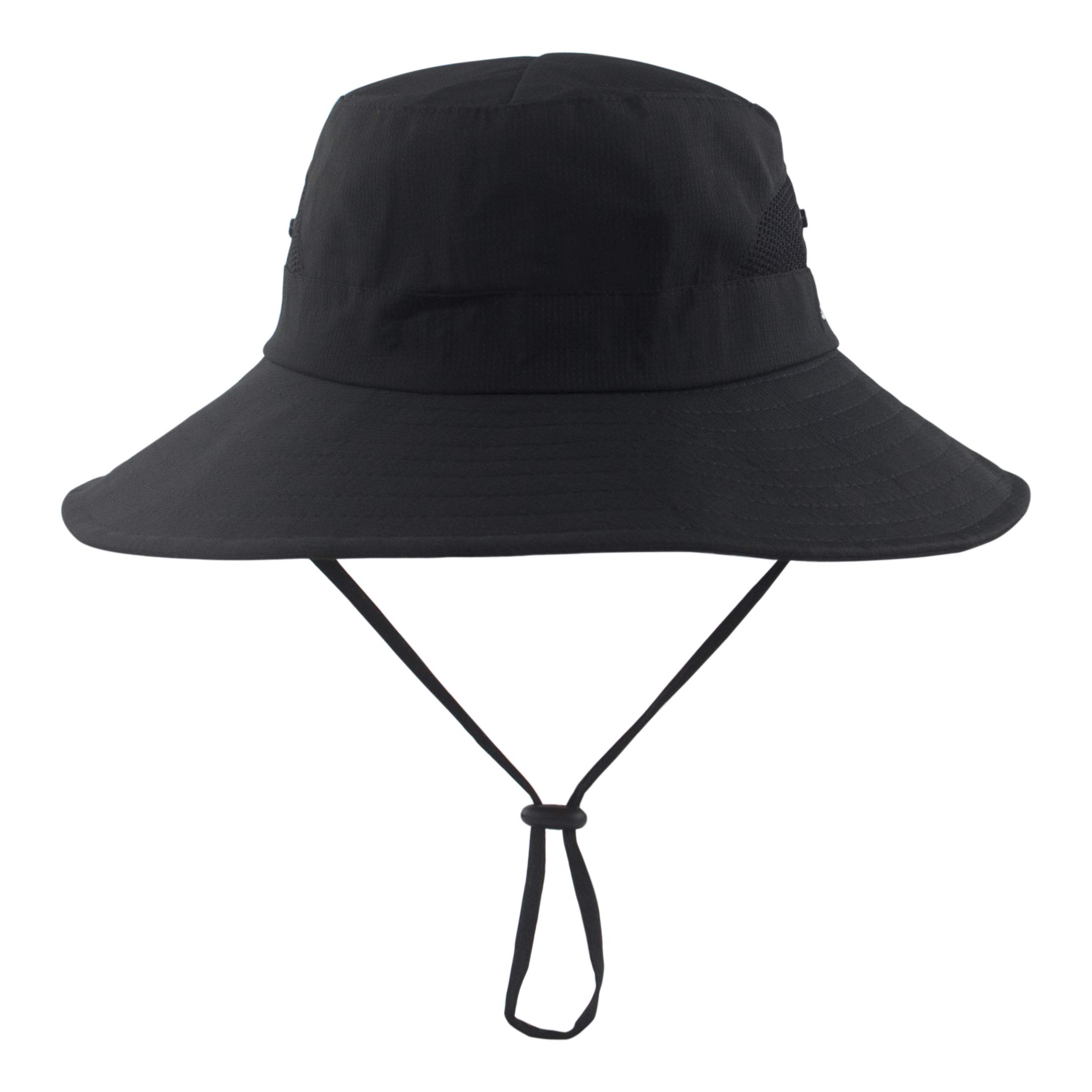 HGGE Women Ponytail Summer Sun Hat Wide Brim UV Hats Floppy Bucket Cap for Safari Beach Fishing Gardening Pure Black