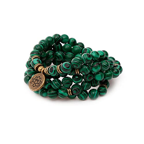 SJUENSXH Mala Bead Strand Bracelet, 108 Buddhist Prayer Beads Yoga Meditation Green Malachite Beads Necklace Women man