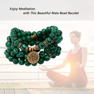 SJUENSXH Mala Bead Strand Bracelet, 108 Buddhist Prayer Beads Yoga Meditation Green Malachite Beads Necklace Women man