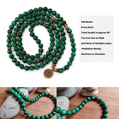 SJUENSXH Mala Bead Strand Bracelet, 108 Buddhist Prayer Beads Yoga Meditation Green Malachite Beads Necklace Women man