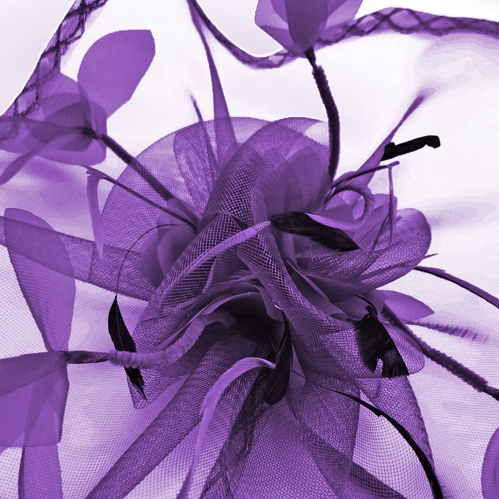 TS Fascinators Hat Mesh Floral Feather Fascinator Headband for Wedding Cocktail Tea Party or Special Occasion(Purple)