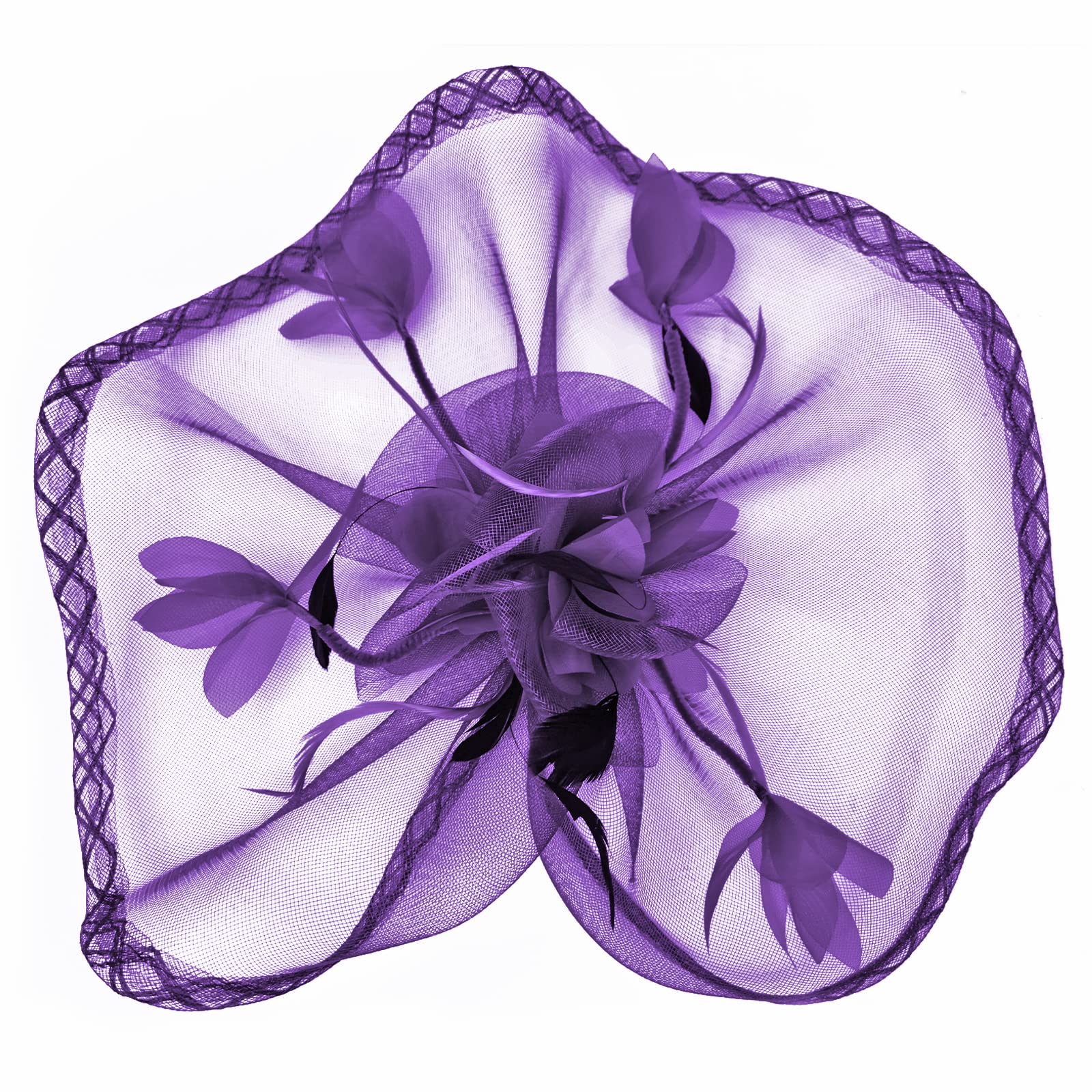 TS Fascinators Hat Mesh Floral Feather Fascinator Headband for Wedding Cocktail Tea Party or Special Occasion(Purple)