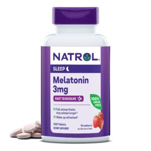 natrol melatonin 3mg, strawberry-flavored dietary supplement for restful sleep, 200 fast-dissolve tablets, 200 day supply