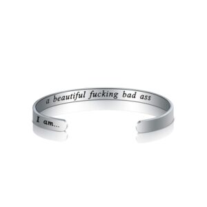 bobauna i am beautiful fucking badass cuff bangle bracelet motivationa secret message jewelry inspirational gift for her (fucking badass bracelet)