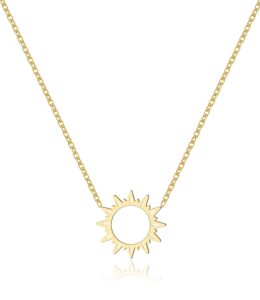 kristland - 18k gold plated dainty layered sun necklace pendant short cactus choker chain, circle layering necklace,star handmade gold simple necklace for women a sunshine gold color