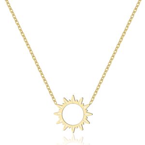 KristLand - 18k Gold Plated Dainty Layered Sun Necklace Pendant Short Cactus Choker Chain, Circle Layering Necklace,Star Handmade Gold Simple Necklace for Women A Sunshine Gold Color