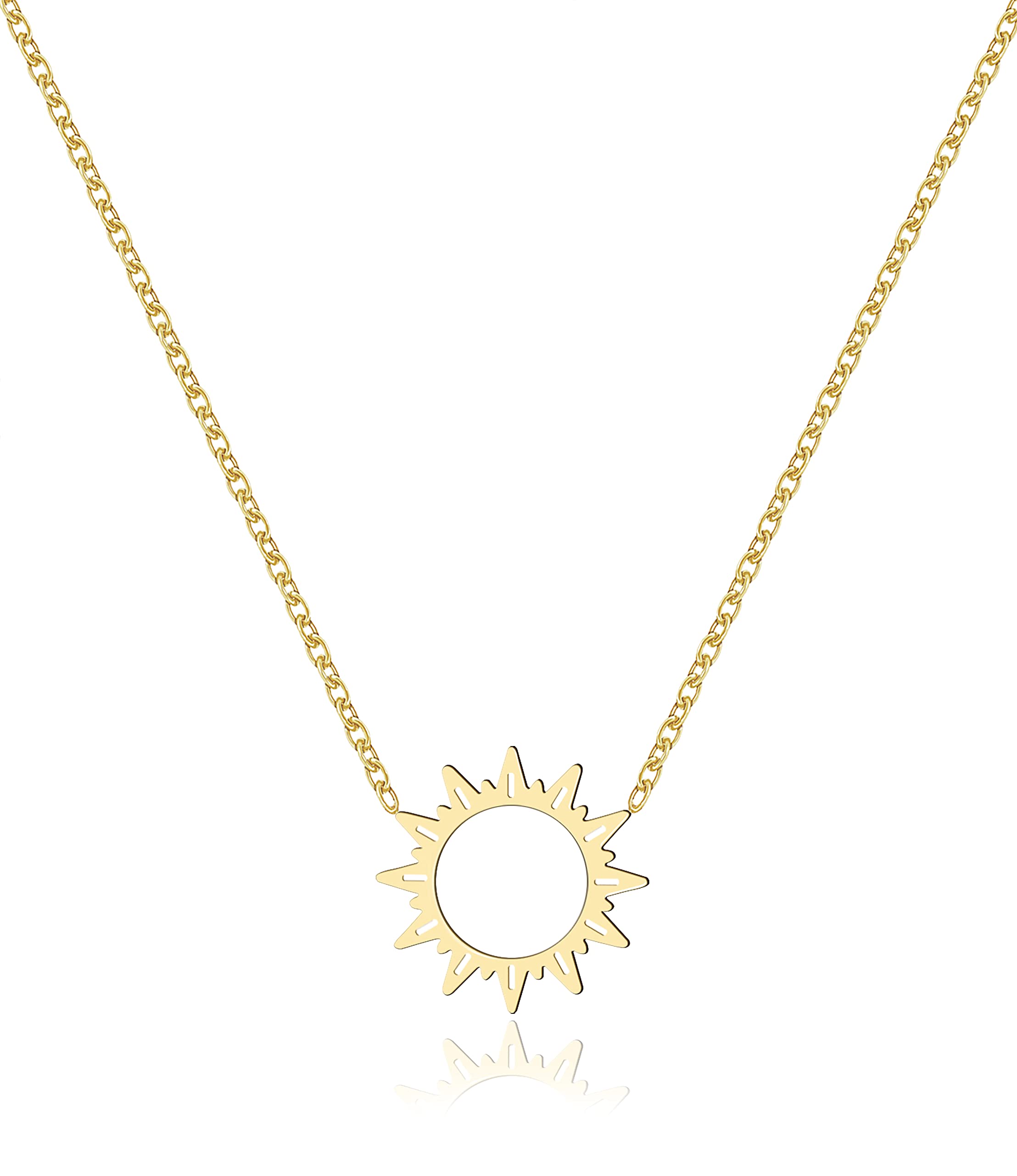 KristLand - 18k Gold Plated Dainty Layered Sun Necklace Pendant Short Cactus Choker Chain, Circle Layering Necklace,Star Handmade Gold Simple Necklace for Women A Sunshine Gold Color