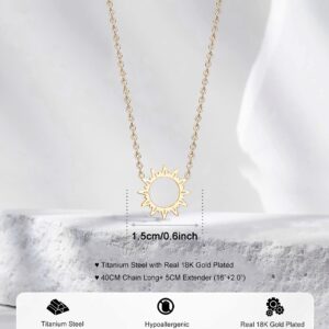 KristLand - 18k Gold Plated Dainty Layered Sun Necklace Pendant Short Cactus Choker Chain, Circle Layering Necklace,Star Handmade Gold Simple Necklace for Women A Sunshine Gold Color