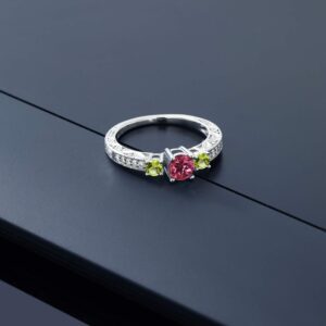 Gem Stone King 925 Sterling Silver Pink Tourmaline and Green Peridot Engagement Ring For Women (0.89 Cttw, Gemstone Birthstone, Available In Size 5, 6, 7, 8, 9)