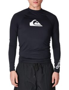 quiksilver mens all time long sleeve rashguard upf 50 sun protection surf rash guard shirt, black, medium us