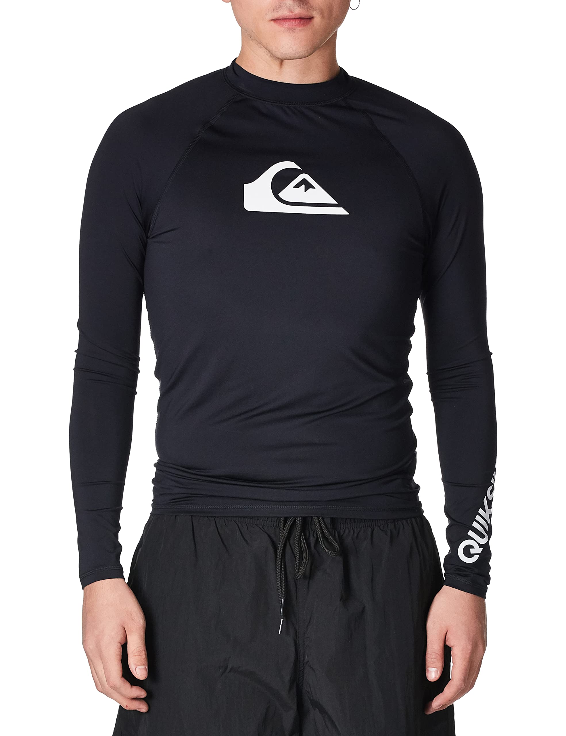 Quiksilver mens All Time Long Sleeve Rashguard Upf 50 Sun Protection Surf Rash Guard Shirt, Black, Medium US