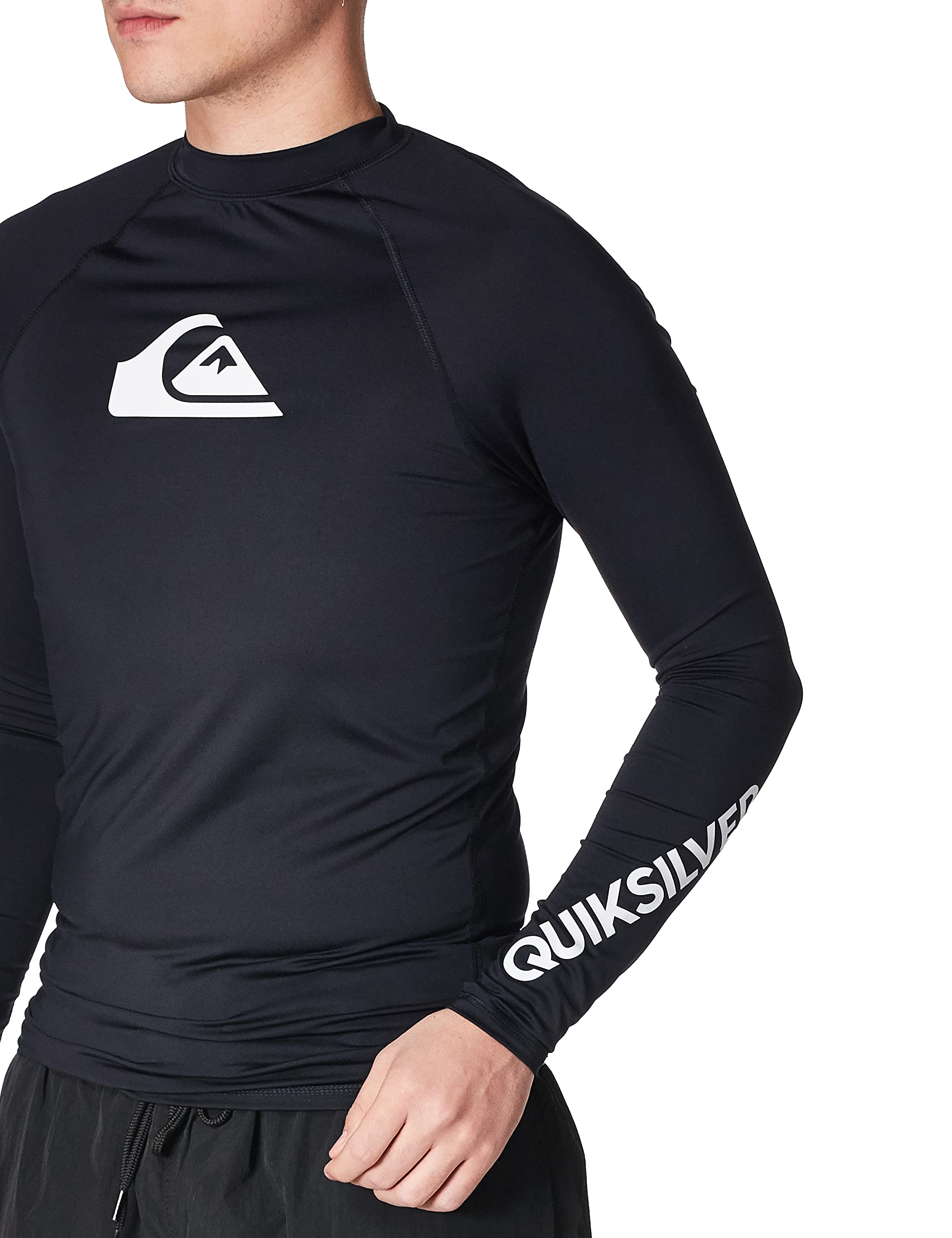 Quiksilver mens All Time Long Sleeve Rashguard Upf 50 Sun Protection Surf Rash Guard Shirt, Black, Medium US