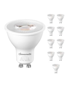 dewenwils 10-pack gu10 led bulb dimmable, 3000k warm white gu10 bulb replacement for track lighting, 500lm, 7w(50w equivalent) led light bulb for kitchen, range hood, living room, bedroom, ul listed