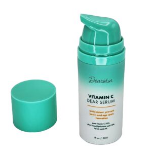 dearskin vitamin c serum 20% - pure l-ascorbic acid, ferulic acid, hyaluronic acid botanic, vitamin e organic cruelty free for face and neck best antioxidant, treatment for wrinkles, men and women