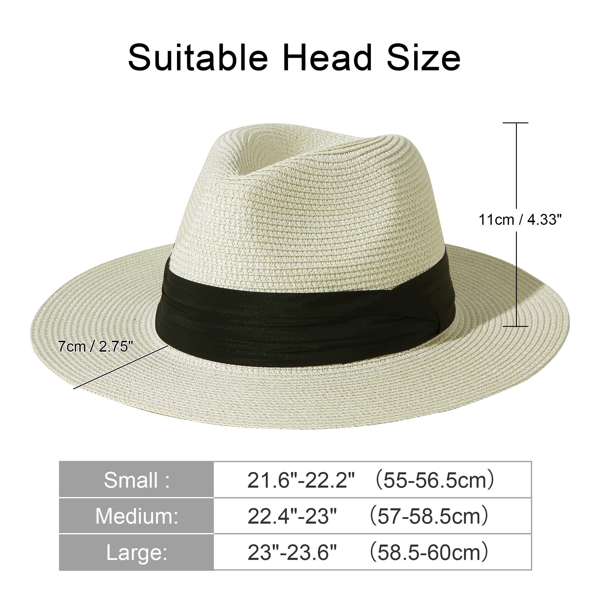 Lanzom Summer Beach Sun Hats for Men Women Foldable Travel Packable Staw Hat, Wide Brim Hat (Style B-Ivory White, Large Size:Fit for 23"-23.6")