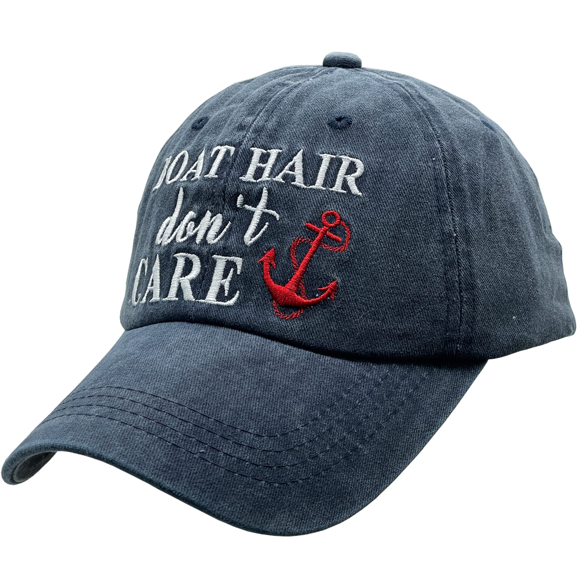 Women's Baseball Cap Boat Hair Don't Care Vintage Distressed Embroidered Dad Hat