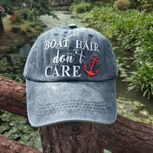 Women's Baseball Cap Boat Hair Don't Care Vintage Distressed Embroidered Dad Hat