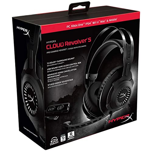 HyperX Cloud Revolver S Gaming Headset with Dolby 7.1 Surround Sound - Steel Frame - Signature Memory Foam, Premium Leatherette, for PC, PS4, PS4 PRO, Xbox One, Xbox One S (HX-HSCRS-GM/NA) (Renewed)