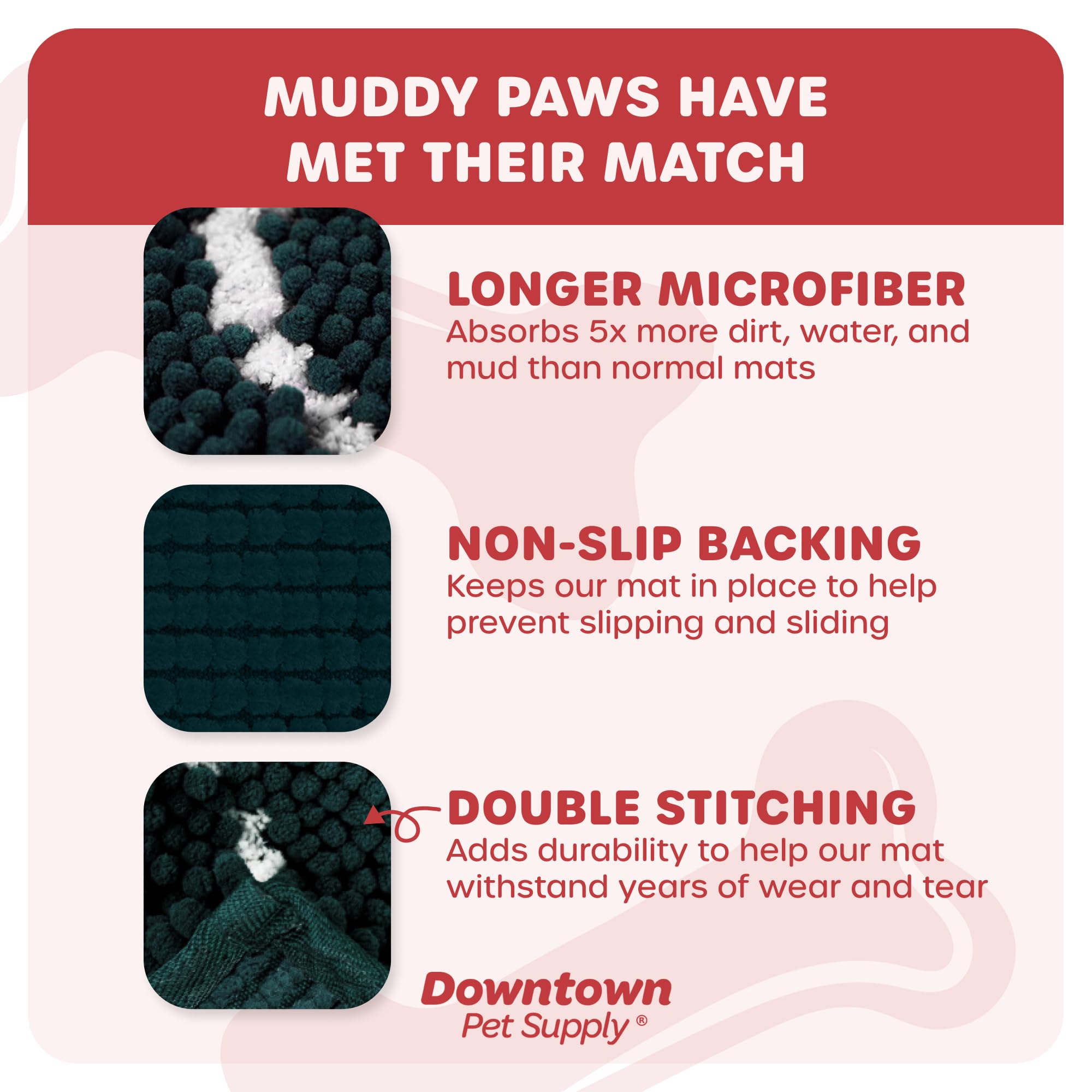 My Doggy Place Microfiber Dog Mat for Muddy Paws, 31" x 20" Teal with Paw Print - Absorbent and Quick-Drying Dog Paw Cleaning Mat, Washer and Dryer Safe - Non-Slip Rubber Backed Pet Mat, Medium