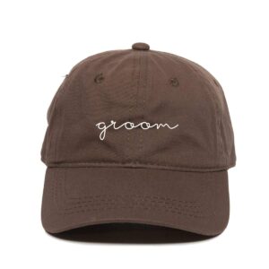 dsgn by dna groom cursive dad baseball cap embroidered cotton adjustble dad hat brown