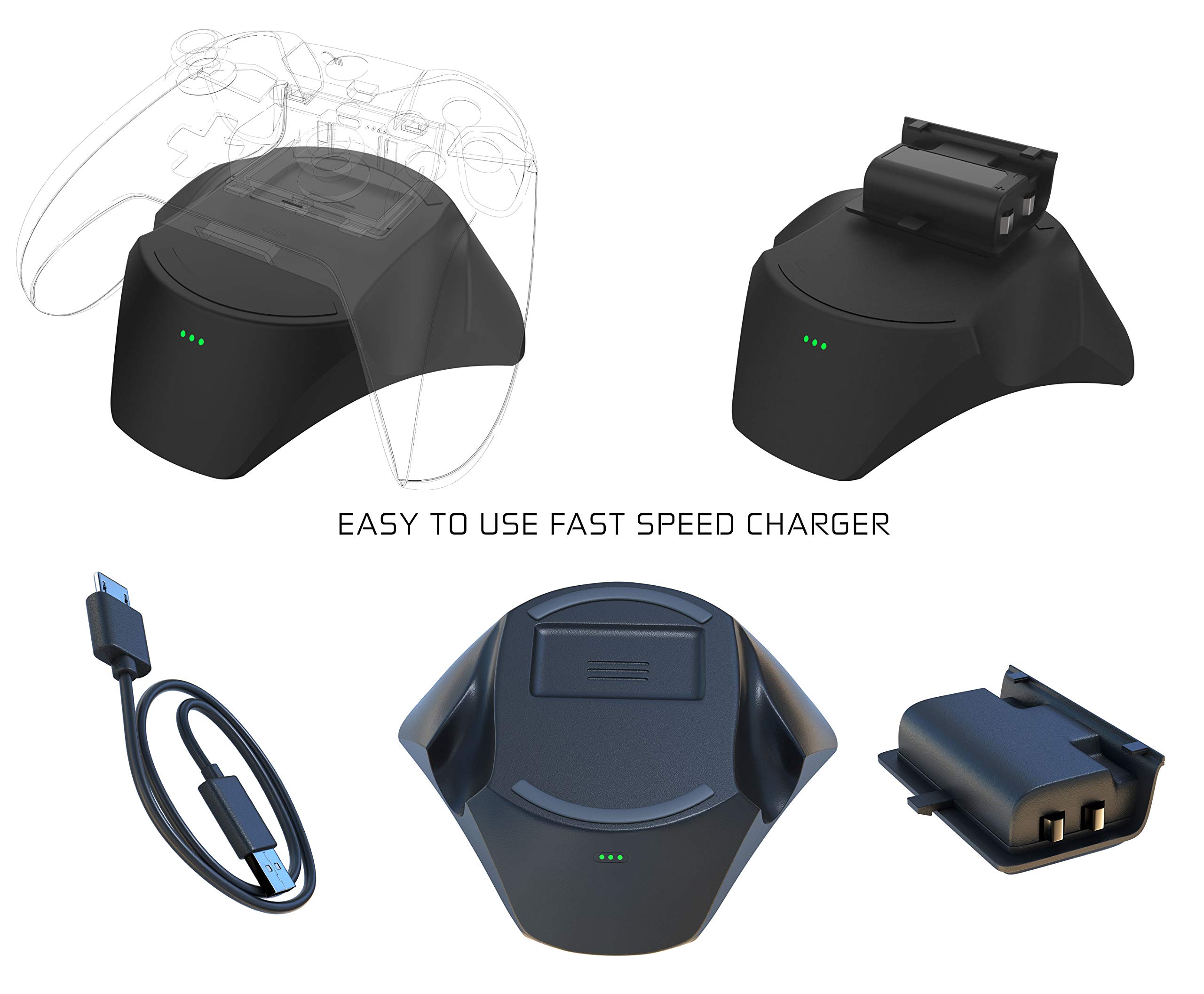 Skywin Wireless Charging Station and Play and Charge Pack for Xbox One Controller - Qi Charging Controller Stand and Play and Charge Wireless Charging Battery Pack Compatible with Xbox ONE