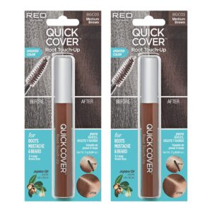 red by kiss quick cover root touch up rescue, mascara natural water-resistant temporary gray concealer cover up brush for hair mustache & beard (medium brown) (2pcs)