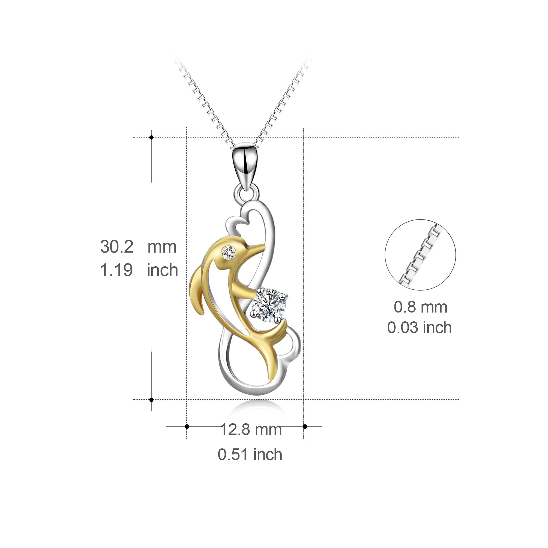 925 Sterling Silver With Cubic Zirconia Dolphin Love Heart Pedant Necklaces 18K Gold Overtone Two Tone Crystal 18 inches Valentine’s Gift LSN140