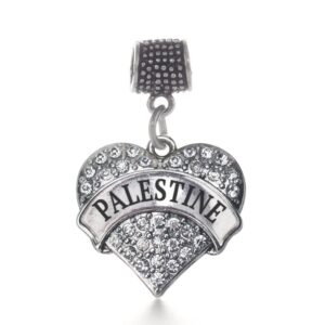 inspired silver - palestine memory charm for women - silver pave heart charm for bracelet with cubic zirconia jewelry