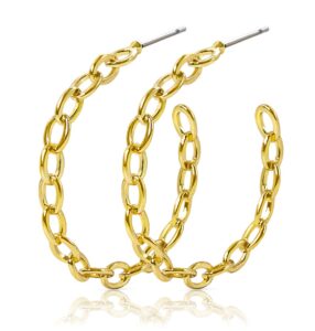 benevolence la chain hoop earrings for women, 14 karat gold hoop earrings for women, 14k real gold hoops earrings, chunky gold hoop earrings, large gold hoop earrings, women's hoop earrings 30mm