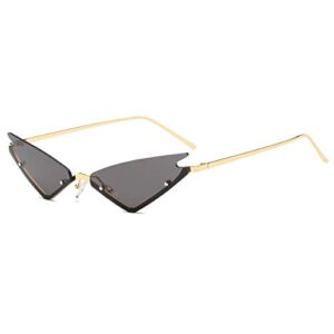 Armear Small Cateye Sunglasses Futuristic Rimless Mirrored Lens Black 63mm