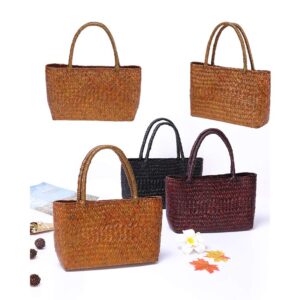 QTKJ Hand-woven Large Retro Straw Shoulder Bag for Women Summer Beach Boho Rattan Tote Travel Bag with Straw Top Handle (Red)