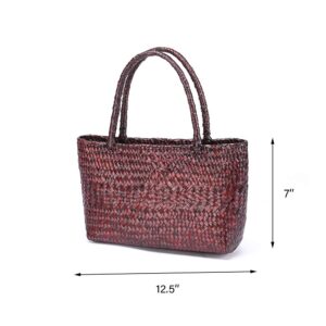 QTKJ Hand-woven Large Retro Straw Shoulder Bag for Women Summer Beach Boho Rattan Tote Travel Bag with Straw Top Handle (Red)