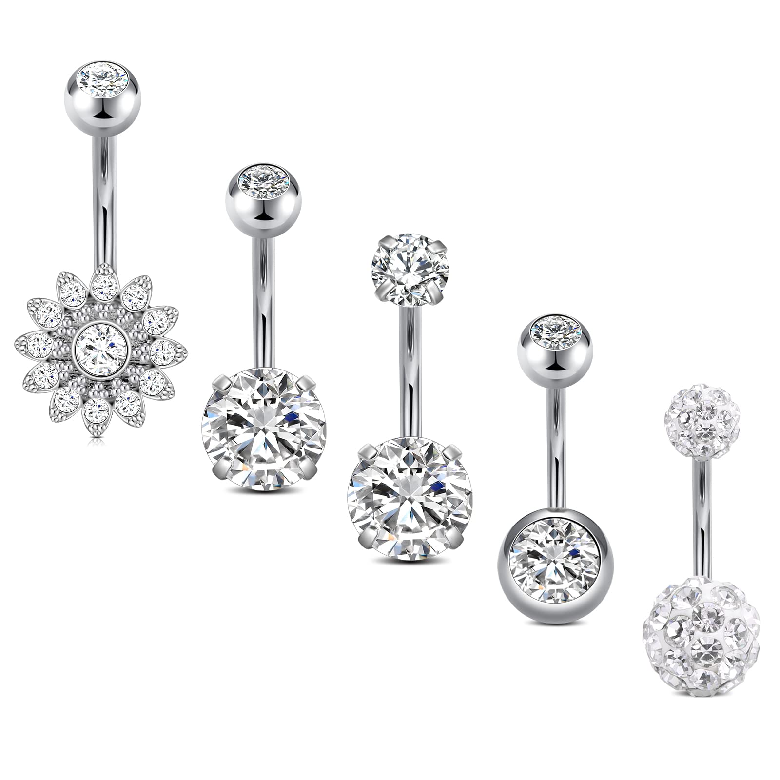 FECTAS Belly Button Rings Surgical Steel for WomenNavel Belly Rings Piercing Ring Jewelry Pack Kit 14G