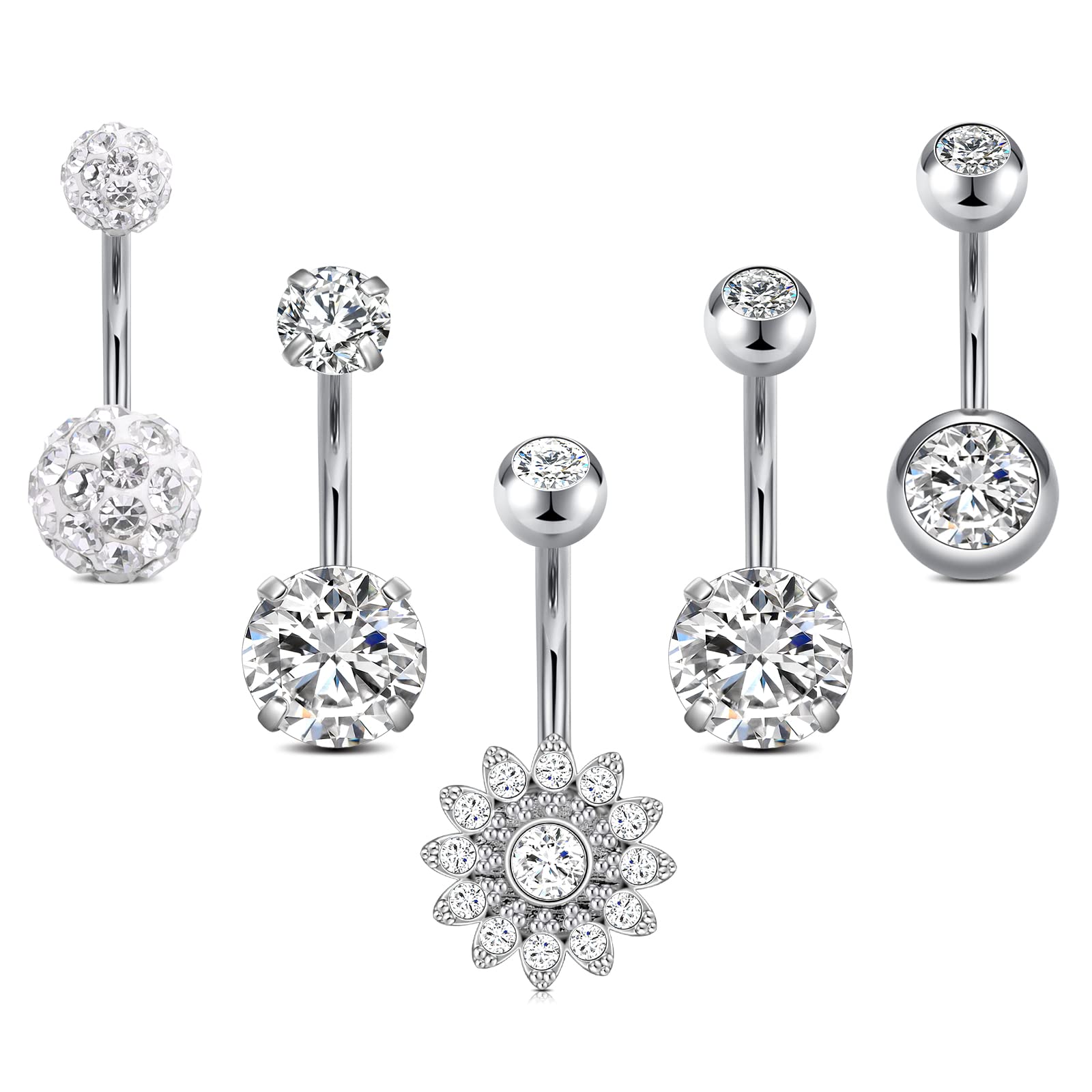 FECTAS Belly Button Rings Surgical Steel for WomenNavel Belly Rings Piercing Ring Jewelry Pack Kit 14G