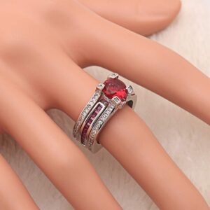 Birstone Engagement Rings Sets Rose Red Color Wedding Ring Set for Women Jewelry (Rose Red, 5)