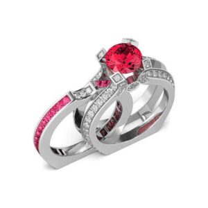 birstone engagement rings sets rose red color wedding ring set for women jewelry (rose red, 5)