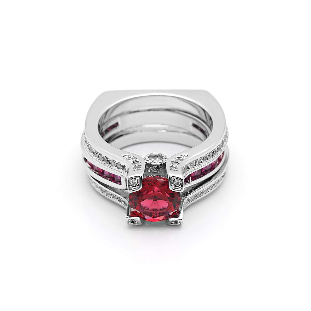 Birstone Engagement Rings Sets Rose Red Color Wedding Ring Set for Women Jewelry (Rose Red, 5)