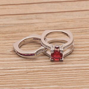 Birstone Engagement Rings Sets Rose Red Color Wedding Ring Set for Women Jewelry (Rose Red, 5)