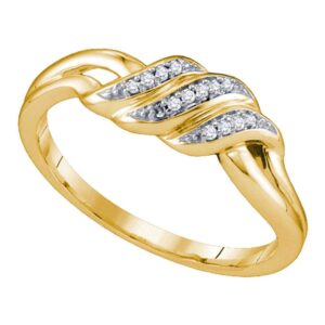 dazzlingrock collection 10kt yellow gold women's round diamond triple row simple crossover ring 1/20 ctw