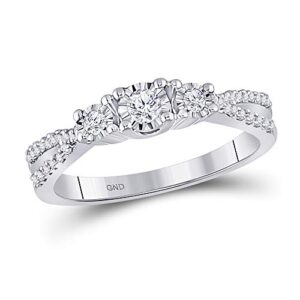 dazzlingrock collection 10kt white gold womens round diamond 3-stone bridal wedding engagement ring 1/3 ctw