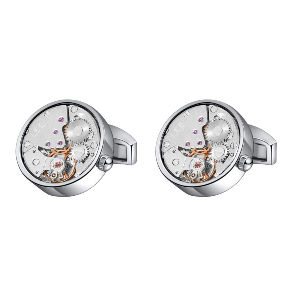 Mr.Van Watch Movement Cufflinks Silver Vintage Steampunk For Men's Father's Day Deluxe Gift