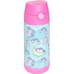 snug kids water bottle - insulated stainless steel thermos with straw (girls/boys) - unicorn, 500ml