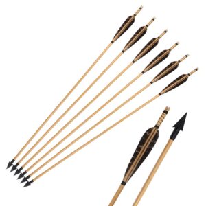 toparchery archery wooden arrows, 32 inch traditional hunting practice target arrow 5 inch turkey feathers fletching recurve bow longbow(pack of 6)