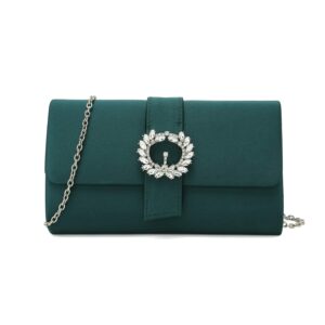 charming tailor evening bag diamantes embellished satin clutch purse for woman classy party handbag with beaded brooch (green)