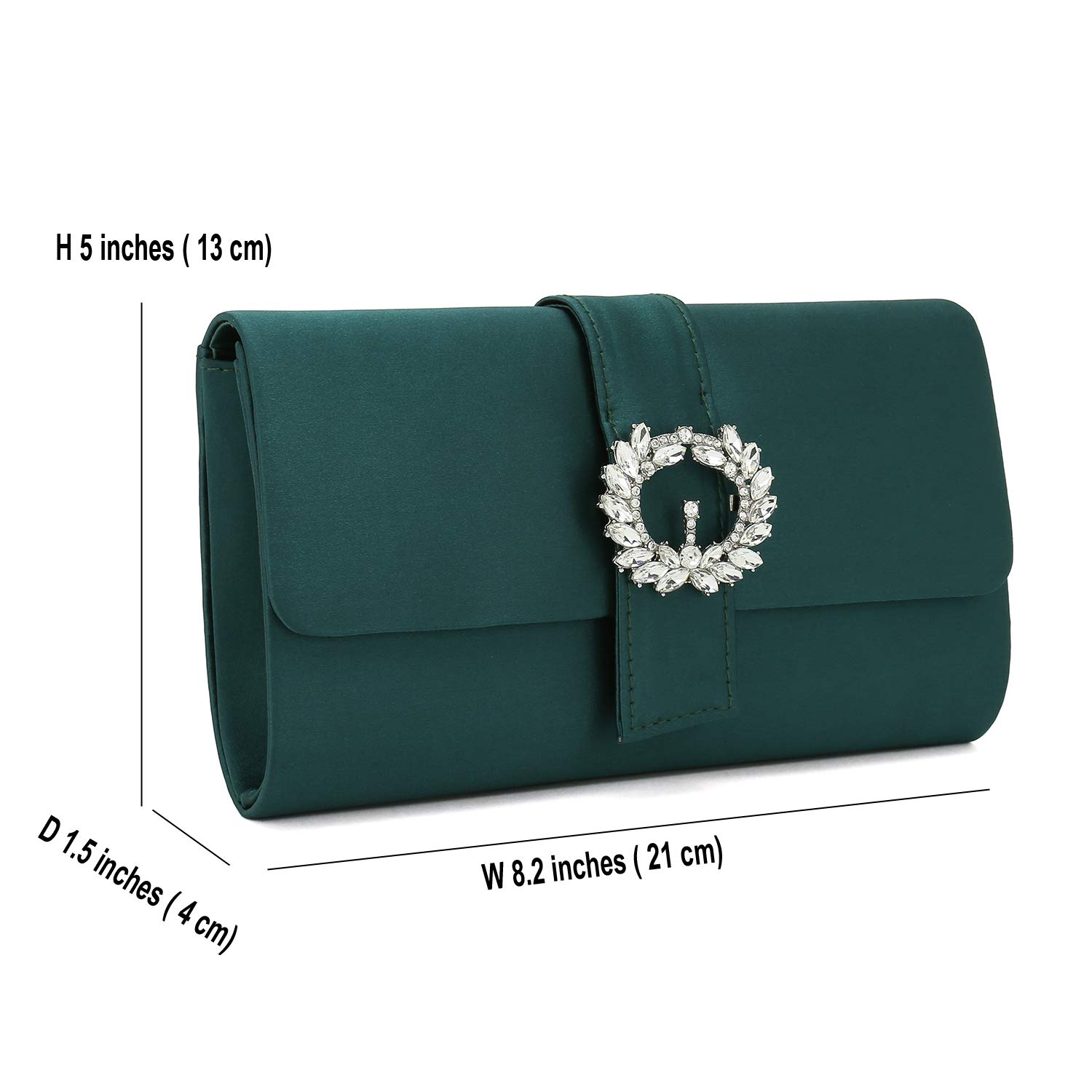 CHARMING TAILOR Evening Bag Diamantes Embellished Satin Clutch Purse for Woman Classy Party Handbag with Beaded Brooch (Green)