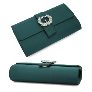 CHARMING TAILOR Evening Bag Diamantes Embellished Satin Clutch Purse for Woman Classy Party Handbag with Beaded Brooch (Green)